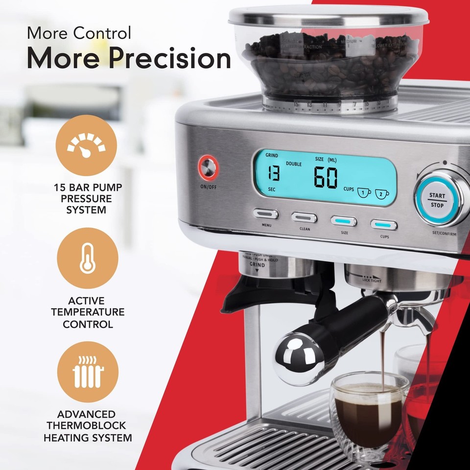 EspressoWorks Barista Pro Series Espresso Machine with Grinder, LCD ...