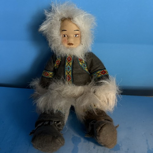 Vintage Alaskan Native Eskimo Doll Handmade W/ Leather Fur Parka ...