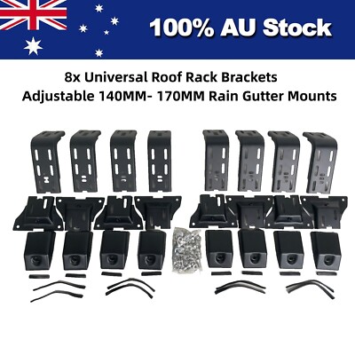 8x Universal Roof Rack Brackets Adjustable 140MM-170MM for Rain Gutter ...