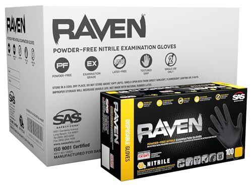 Raven SAS Safety 66518 6 mil Black Nitrile Disposable Gloves 7 Mil ...