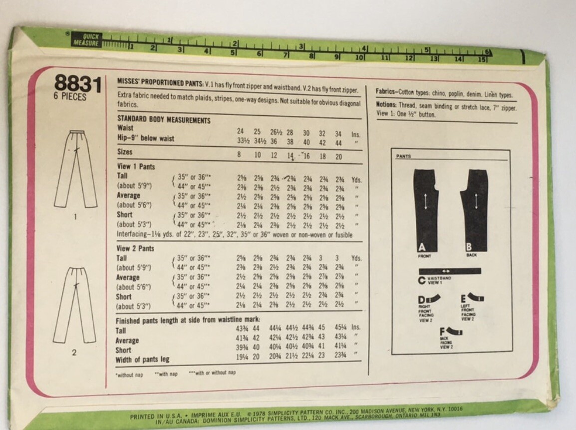 Pants Size 14 28” S8831 Vintage 70s Sewing Pattern UNCUT | eBay