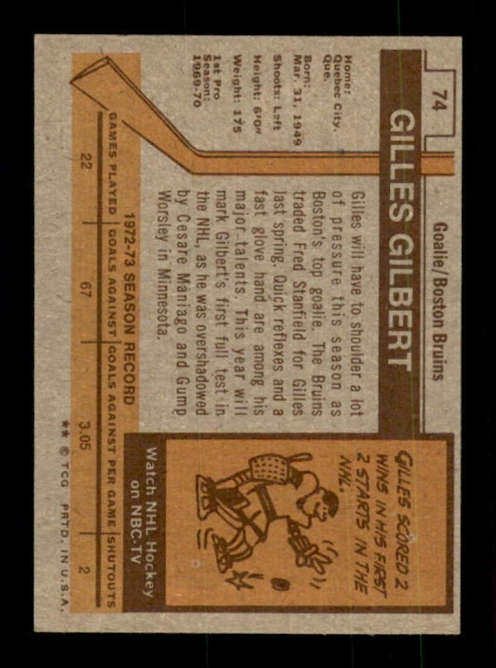 1973-74 Topps #74 Gilles Gilbert EX+ RC Rookie Bruins 545729 | eBay