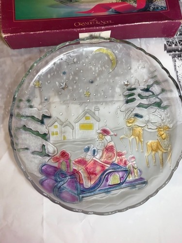 Grandeur+Noel+Glass+Christmas+Platter+Santa+Claus+Reindeer+Snow ...