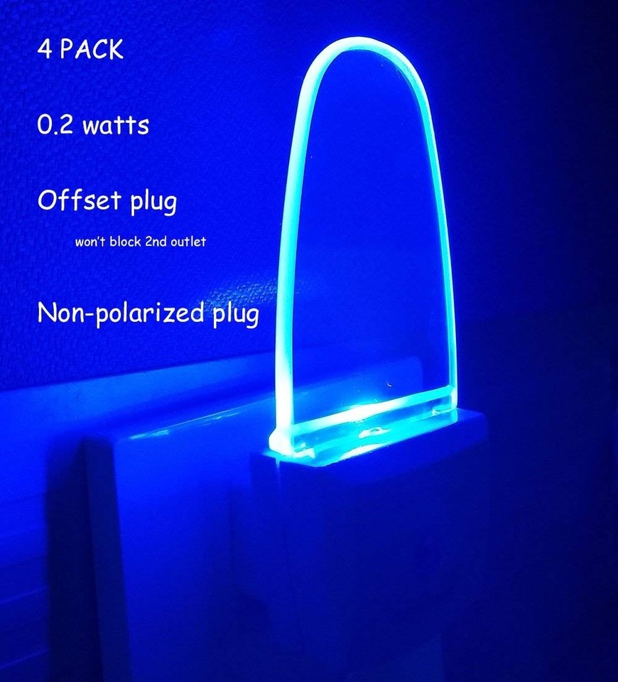 4 Pack Night Light Lamp with Dusk to Dawn Sensor, Plug in, Blue Led ...