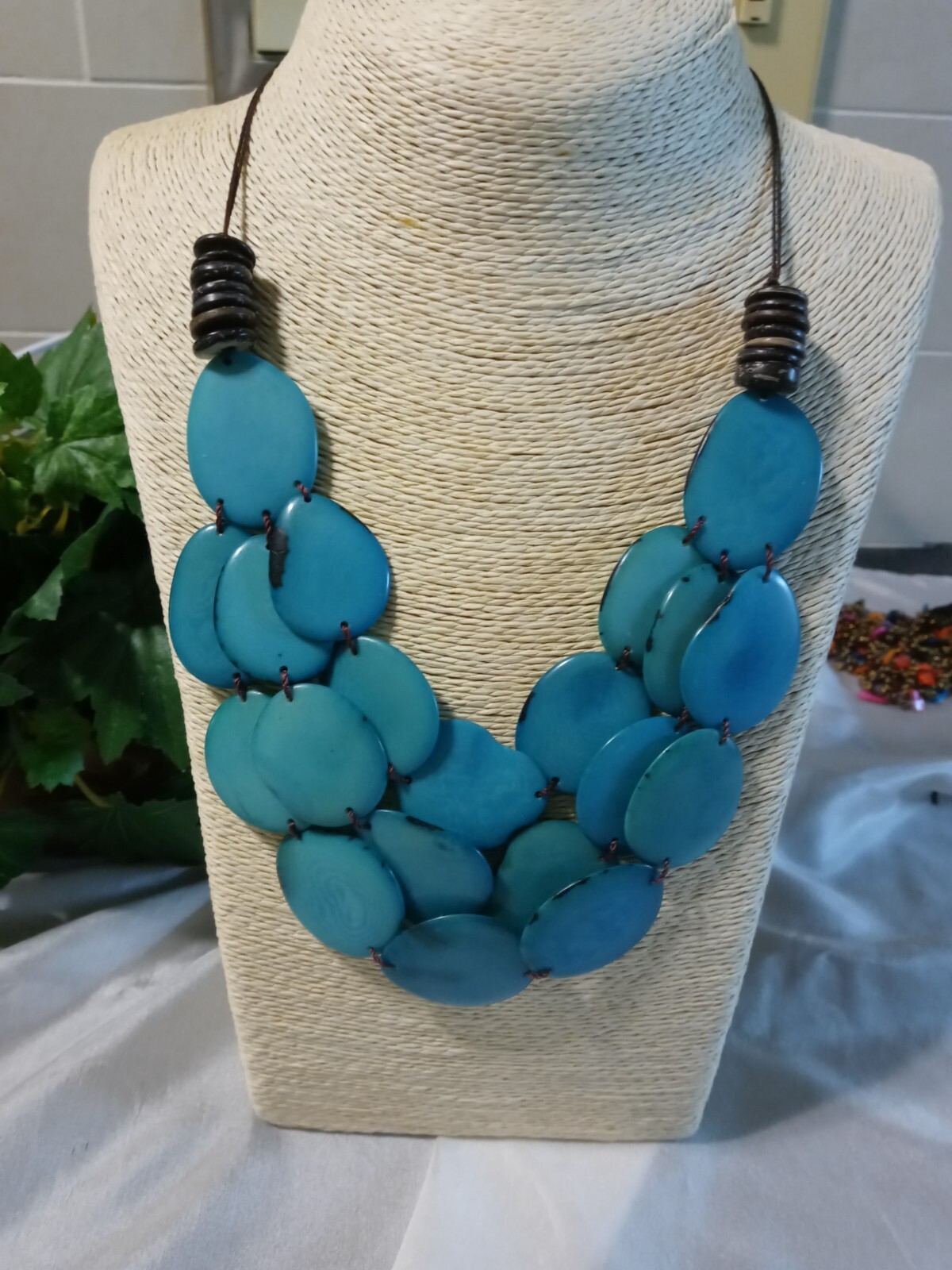 Tagua nut Necklace, Turquoise,3 strands, Coconut shells Handmade In ...