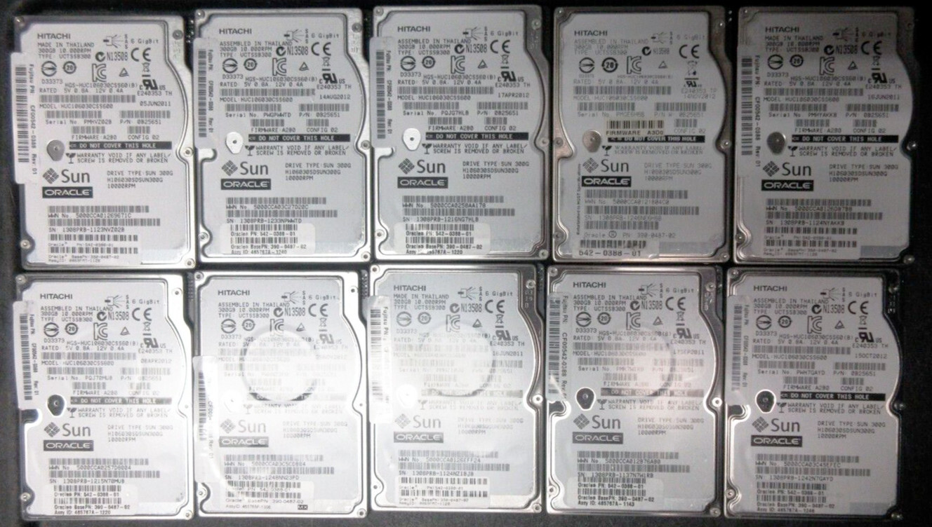 Hitachi/Sun HUC106030CSS600, 0B25651, 2.5" 300GB 6Gb/s 10K SAS HDD (LOT ...
