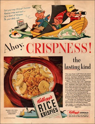 1941 Vintage ad Kellogg's Rice Krispies retro Art Snap Crackle Pop boat ...