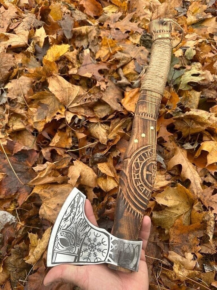 CUSTOM HAND FORGED Carbon Steel Viking VALHALLA Axe Tomahawk Throwing ...