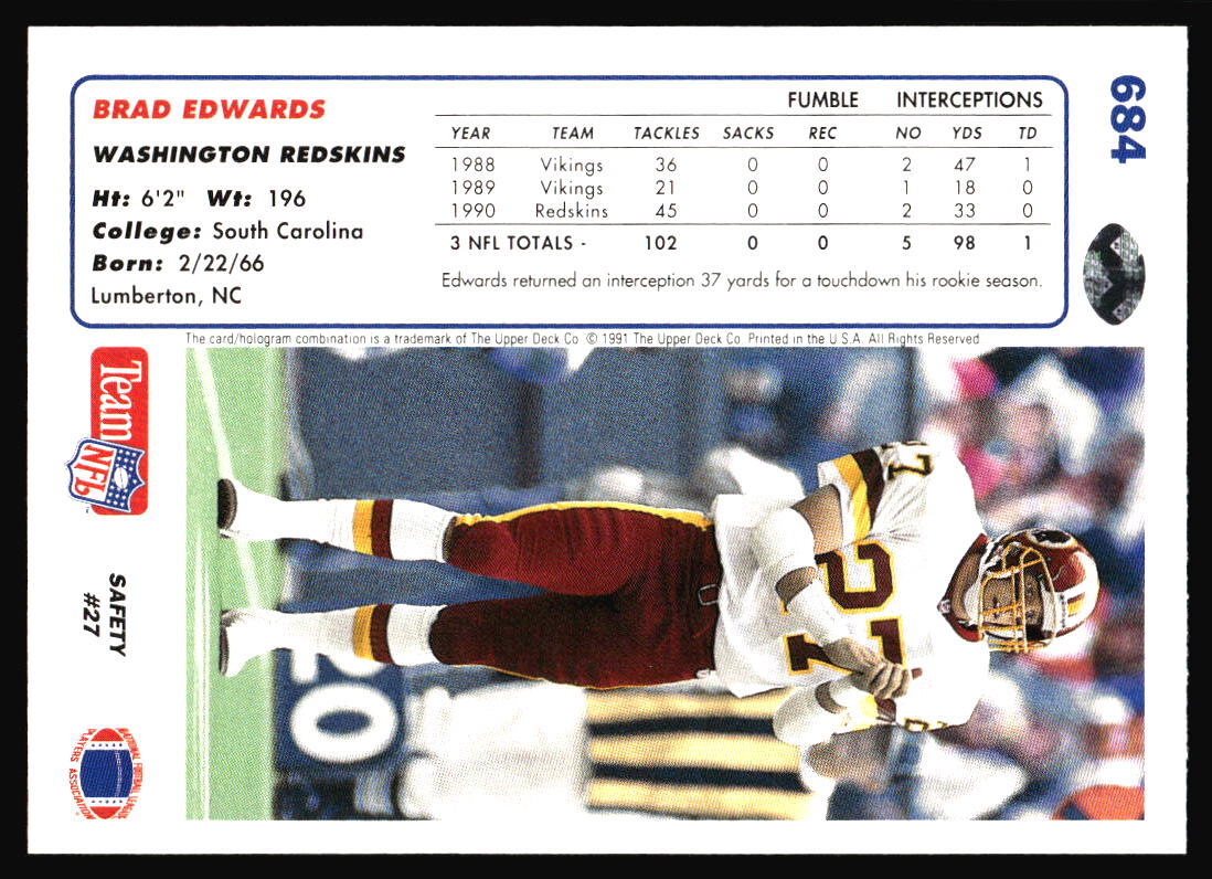 1991 Upper Deck - #684 Brad Edwards (RC) for sale online | eBay