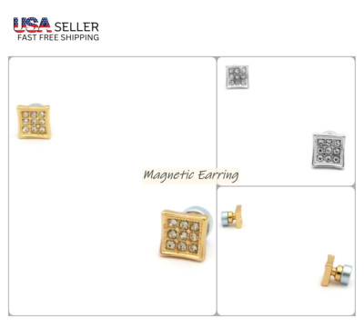 7.6mm Rhinestone Square Shape Magnetic Stud Earring No Piercing ...