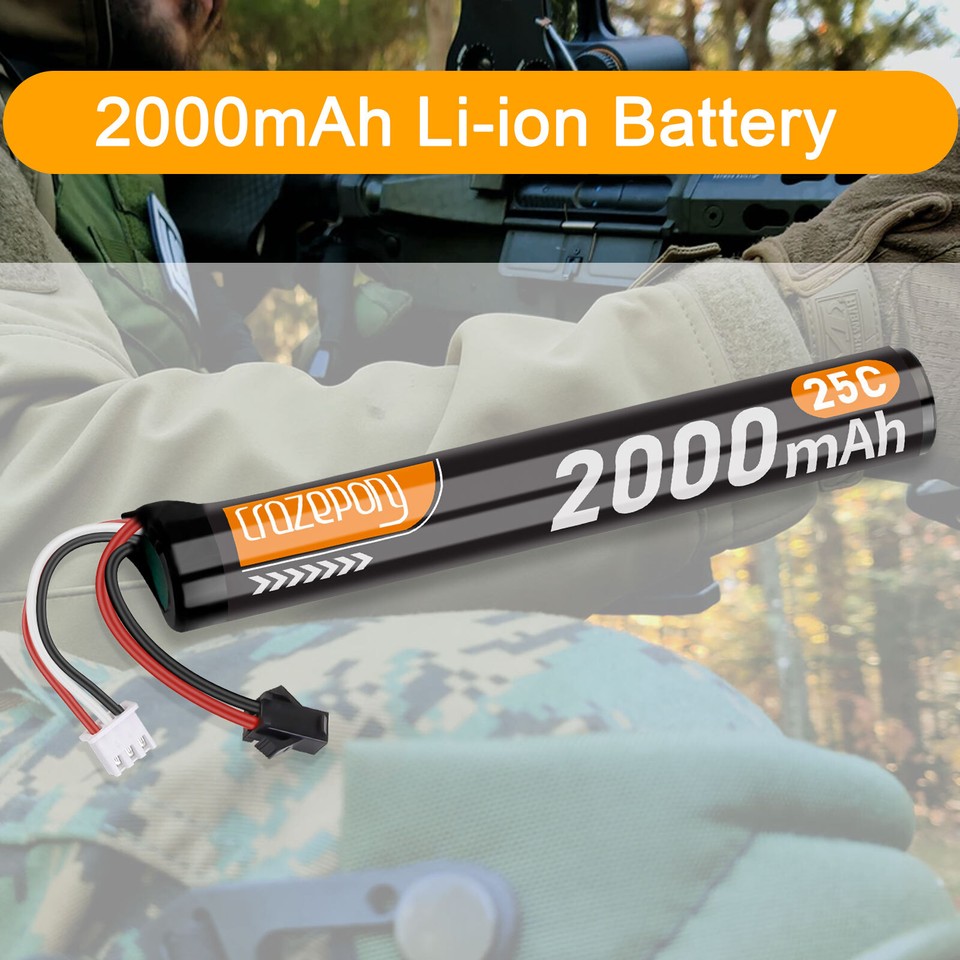 2x Airsoft Li-on Battery 7.4v 2000mAh SM 2P to Tamiya Cable for SRB1200 ...