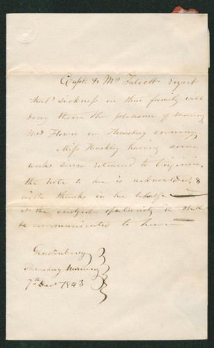 Captain Andrew Talcott SIGNED Note Glastonbury 1843 | eBay