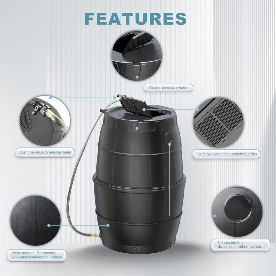 SQUEEZE master 50 Gallon Rainwater Collection Barrel-BPA Free Home Rain Catcher | eBay