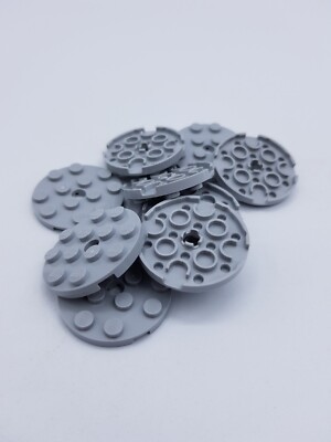 LEGO LOT 10 X PLATE 4X4 ROUND W SNAP LIGHT BLUISH GRAY REF 60474 / ...