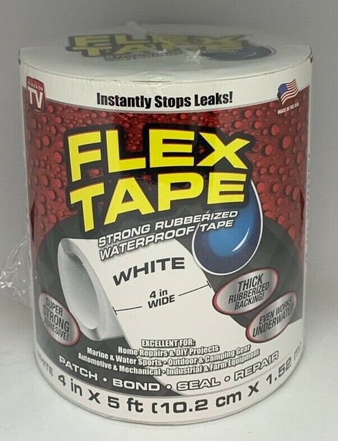 Flex Seal White TFSWHTR0405 4" X 5' Rubberized Waterproof Flex Tape for ...