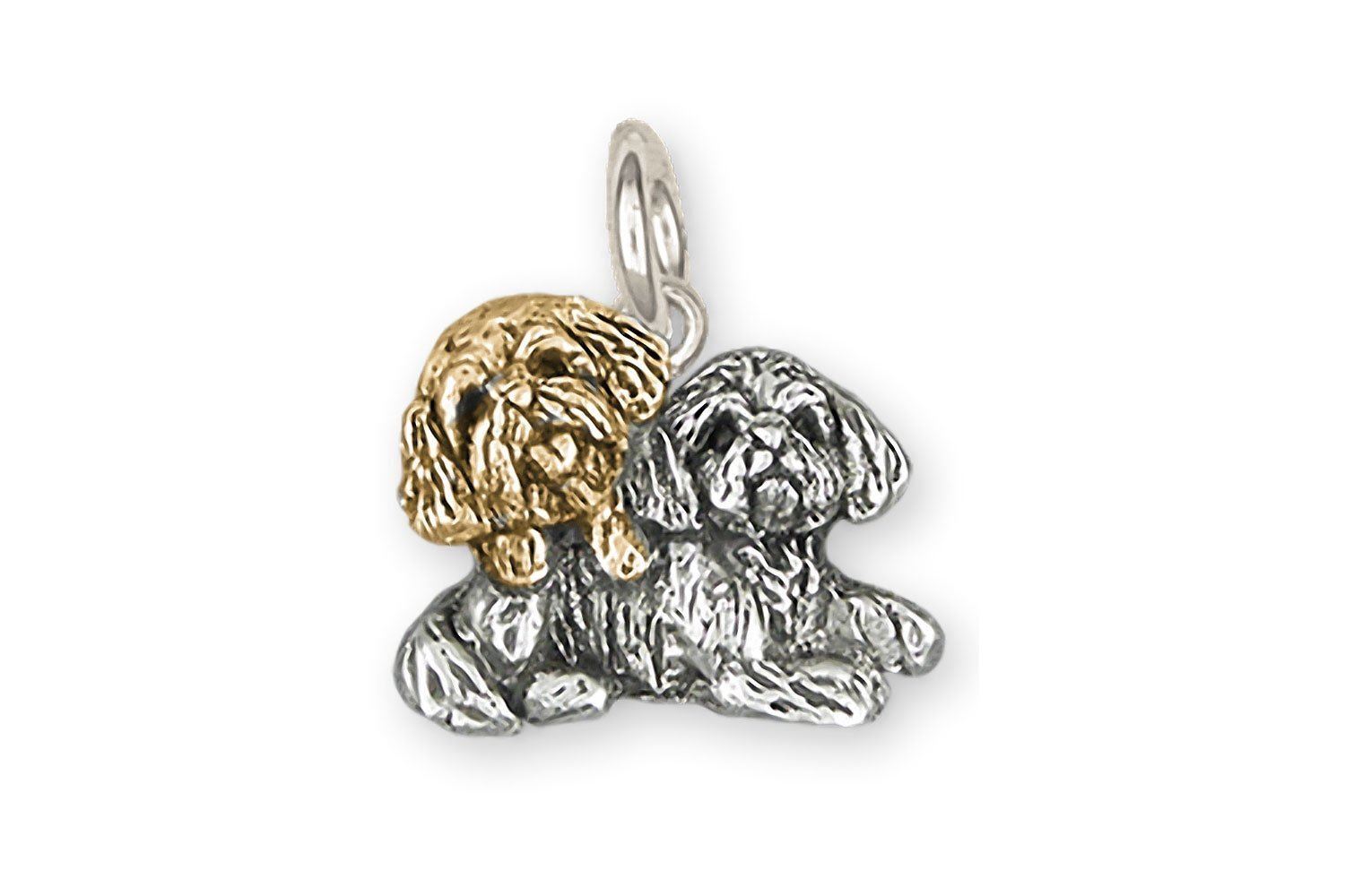 Shih Tzu Jewelry Silver And 14k Gold Handmade Double Shih Tzu Charm ...