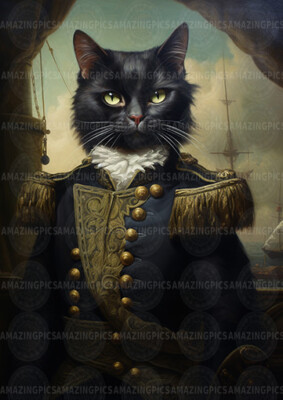 Admiral Black Cat Art Print Victorian Nautical Captain Feline Pet ...