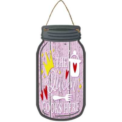 Queen Cooks Here Novelty Metal Mason Jar Sign 4" x 8" | eBay