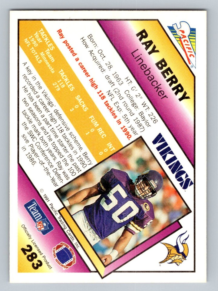 Ray Berry 1991 Pacific #283 Minnesota Vikings | eBay