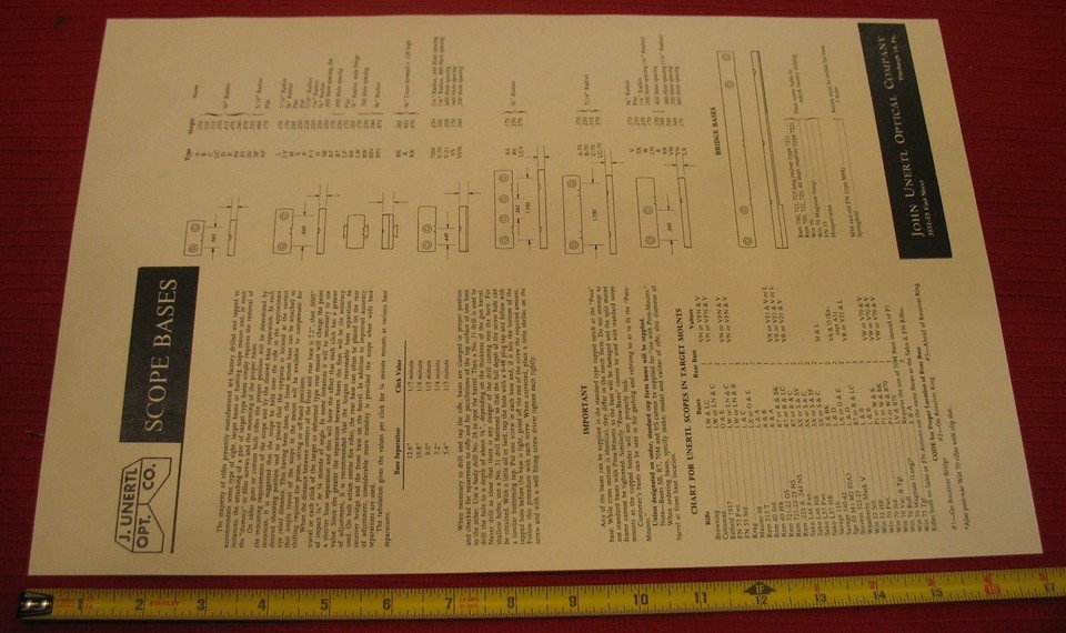 Unertl Scope Base Chart with Mounting Applications & Dimensions | eBay