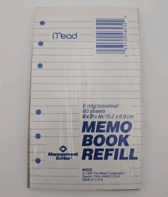 Vtg Mead Memo Book Refill Lined 6 Ring Loose Leaf 3.5" x 6" 80 Sheets ...
