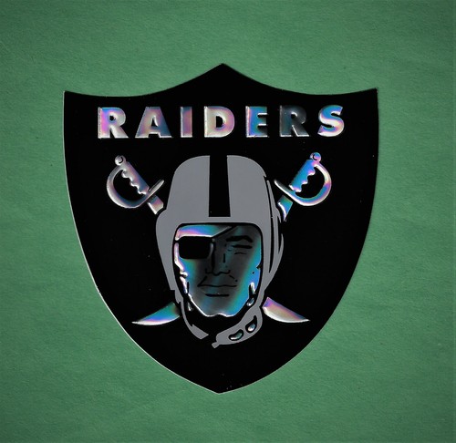 OAKLAND RAIDERS CHROME REFRACTOR EMBOSSED ALUMINUM STICKER/DECAL RAIDER ...