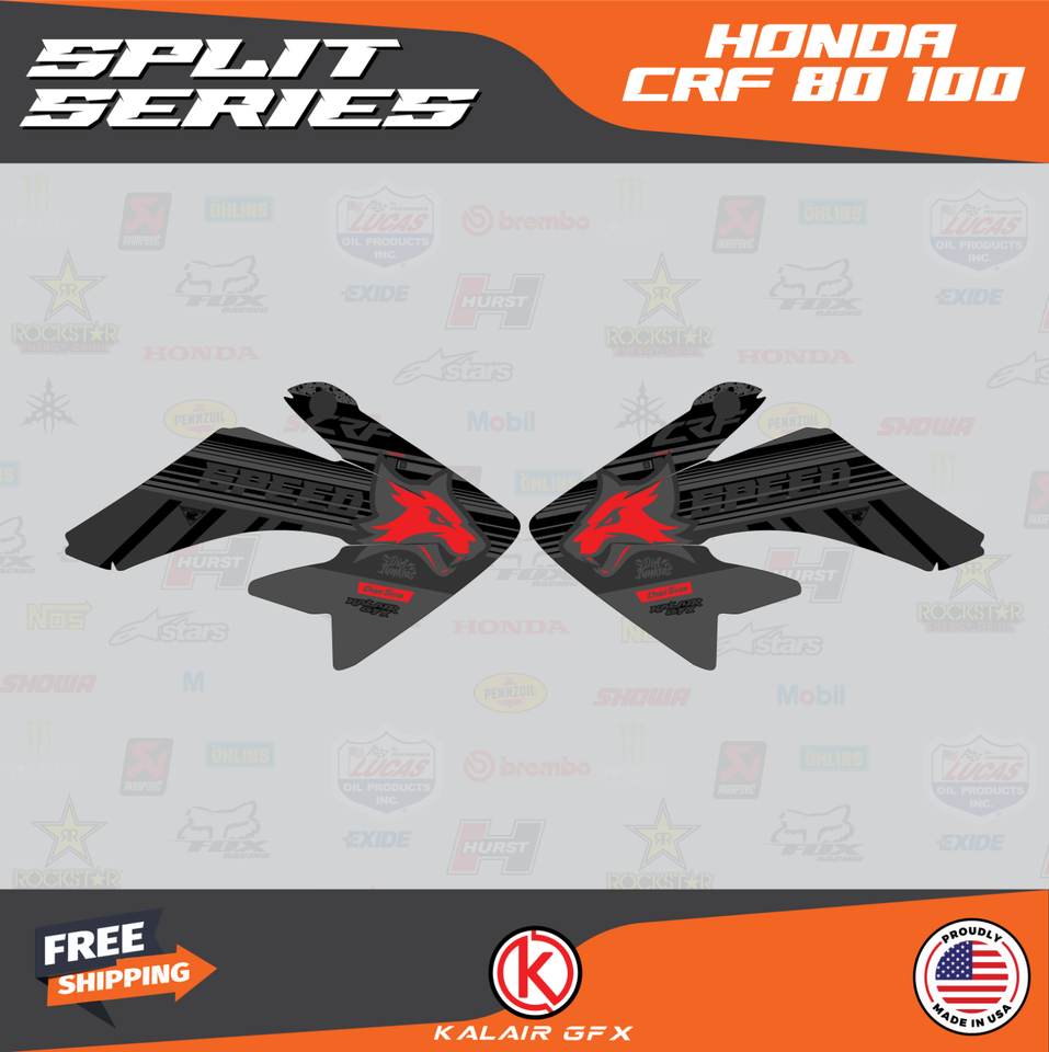 Graphics Kit for HONDA CRF 80 CRF 100 (2004-2016) SPLIT- RED SHIFT ...