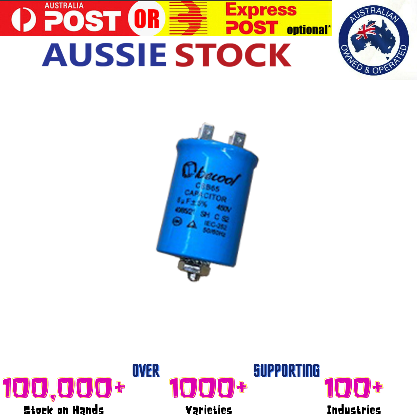 CAPACITOR - 20uF 450v AC - 76mm x 45mm - Metal With Stud (M8) | eBay