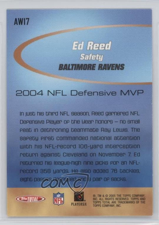 2005 Topps Total Award Winners Ed Reed #AW17 HOF | eBay
