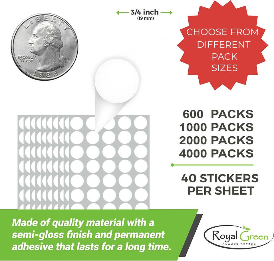 Round Colored Dot Stickers 19mm Labels Circle 3/4" Inch Marking Craft ...