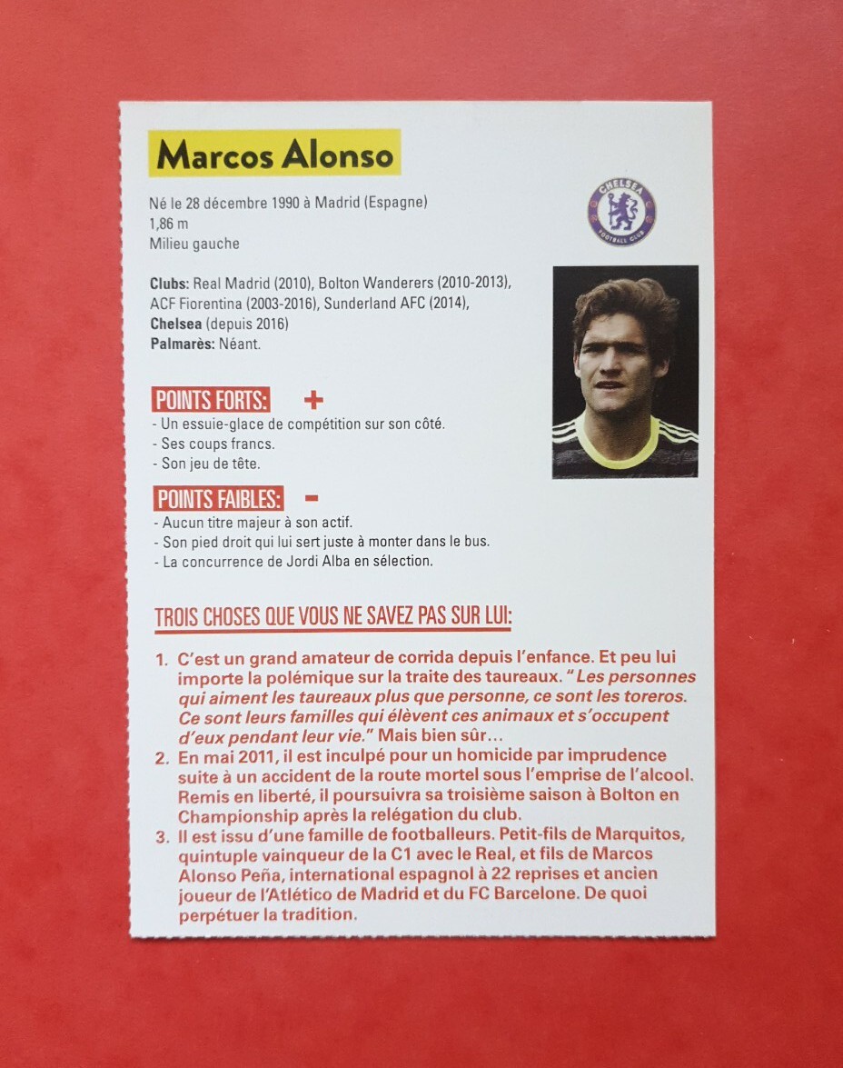 MARCOS ALONSO CHELSEA 2017-18 SO FOOT RARE FOOTBALL ESPAGNE | eBay