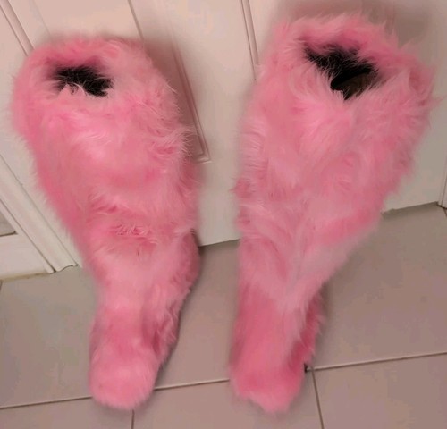 Pink Fuzzy Boots Sz Women 12, Men 10.5 Size 44 Knee High Costume Fun ...