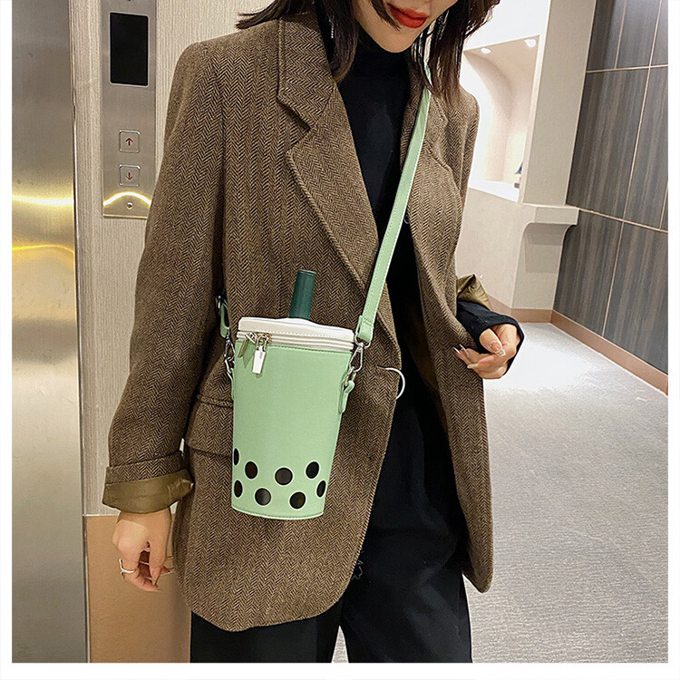 Cute Cartoon Boba Milk Tea Shoulder Bag Boba Tea Handbag w/ straw ...