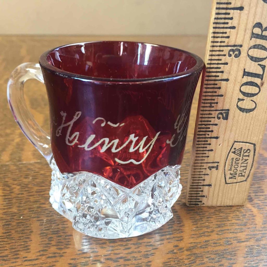 Antique 1901 HENRY GOLDUP Ruby Red Flash Glass Souvenir Mug Cup ...