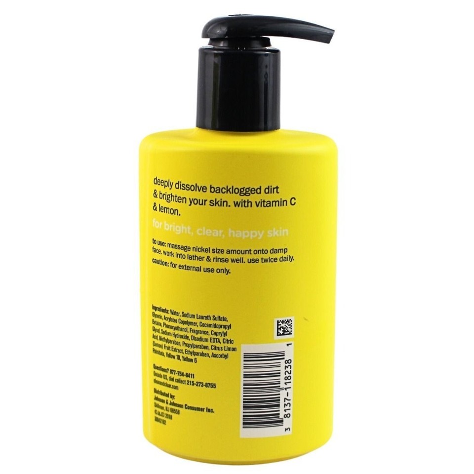 Clean & Clear Brightening Gel Facial Cleanser w/ Vitamin C, Lemon ...