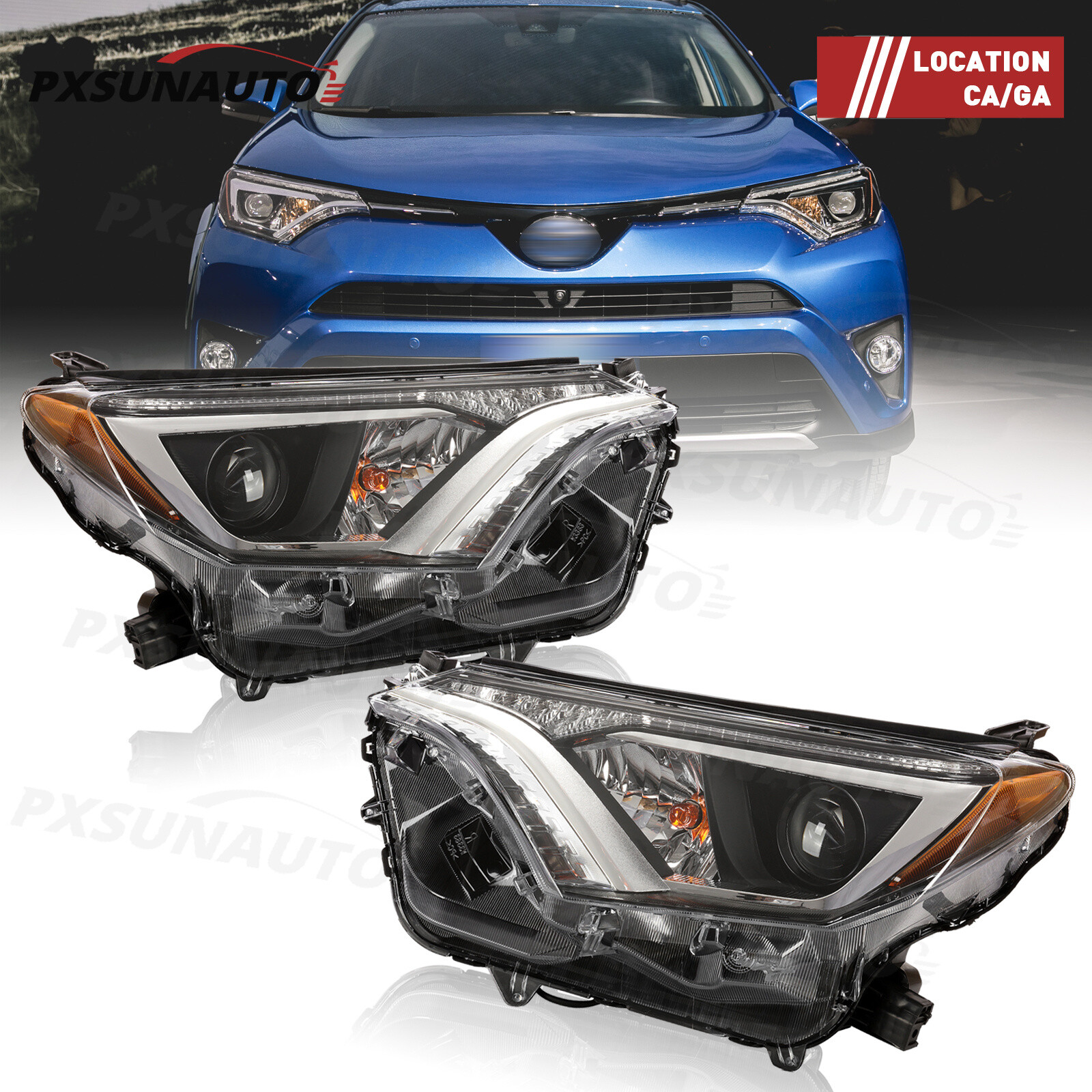 For 2016 2017 2018 Toyota Rav4 Halogen Projector Headlights Headlamps ...