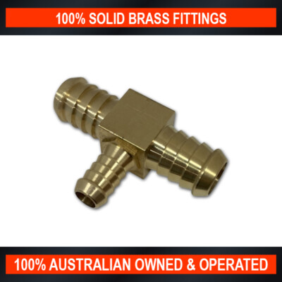 3-Way Hose Joiner Reducer Solid Brass Barbed Tee T-Piece 3/4" x 3/4" x ...
