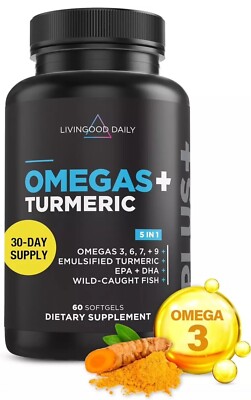 Daily Omega 3 6 7 9 Plus Turmeric Curcumin - Omega 3 Fish Oil (EPA ...