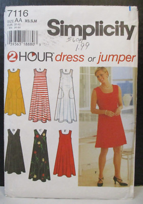 Simplicity Pattern 7116 Dress or Jumper Miss Size AA (XS, S, M) Cut ...