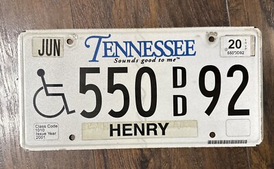 2020 Tennessee License Plate #550DD92 HENRY County Disabled Handicapped ...