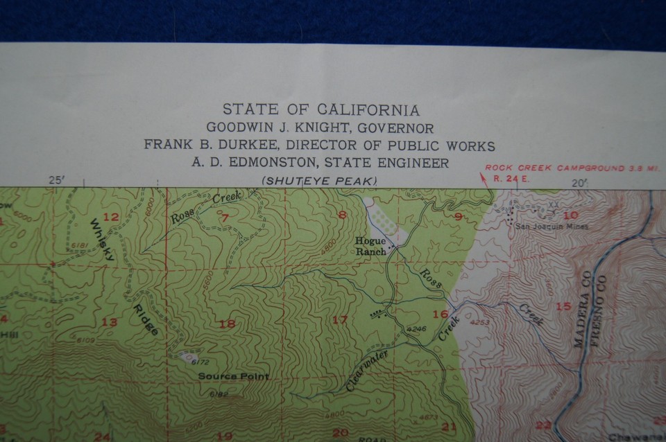 Vintage 1955 USGS Topo Map, Shaver Lake, California. 17 X 21" | eBay