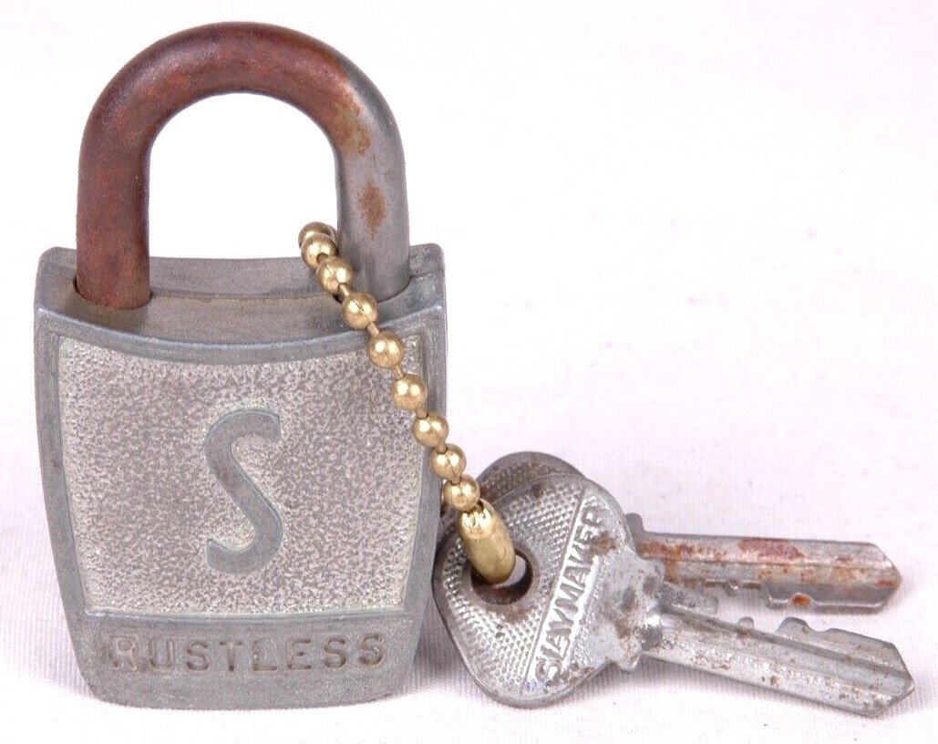 Vintage Antique Padlock & Key, "SLAYMAKER" Rustless-2 Keys 5967-Old ...