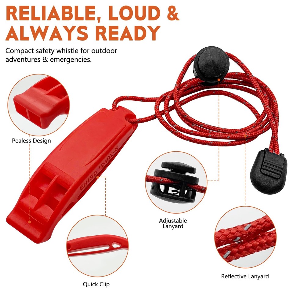 FJCTER Emergency Whistles Survival 2PCs Super Loud Double Tube Safety ...