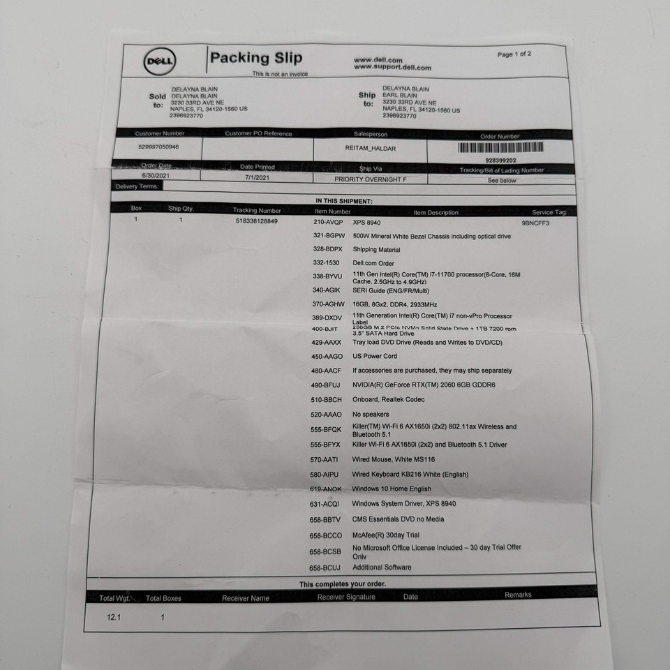 Dell XPS 8940 Desktop Intel Core i7 16GB RAM 1TB HDD GeForce RTX 2060 ...