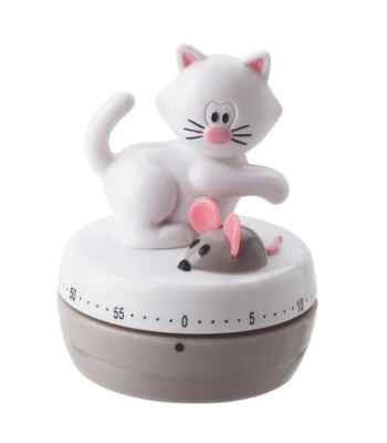 60 Minute Kitchen Timer: TABBY Kitty Cat Kitten & Mouse White/Gray Game ...