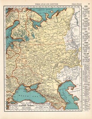 1937 Vintage EASTERN EUROPE Map Soviet Union Ukraine Poland Romania Map ...