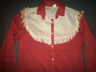 VTG 60S WOMENS MEDIUM POLKA DOT BUTTON WESTERN COWBOY FAFA FRINGE GEDDY ...