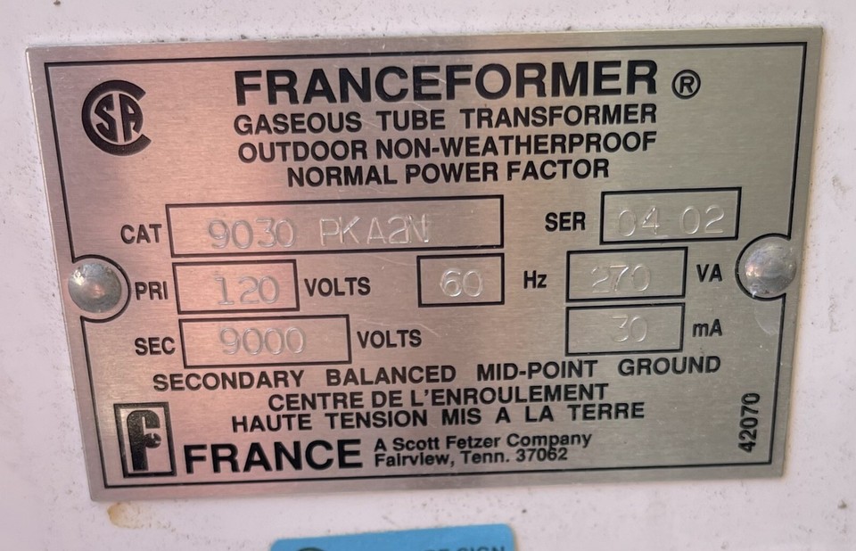 NEW FRANCEFORMER 9030 PKA2N 120v Transformer electric Sign Repair PARTS ...