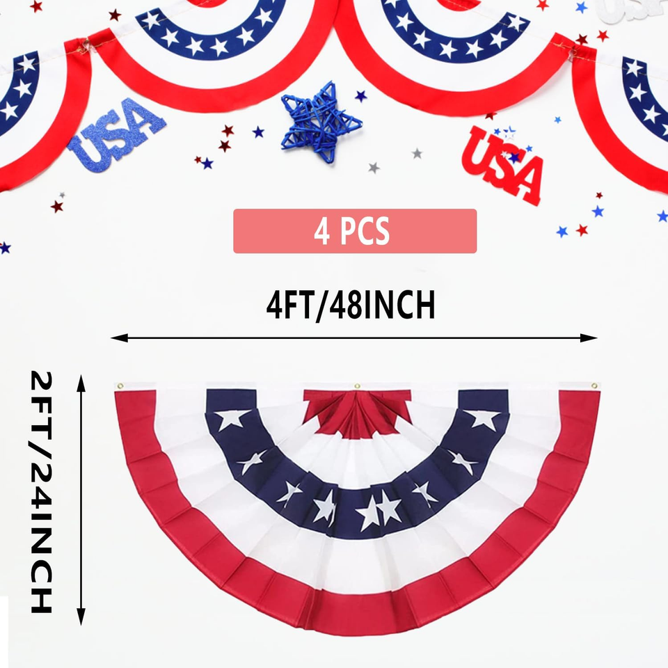 2 X 4 Ft American Pleated Fan Flag, USA Patriotic Half Fan Bunting Flag ...