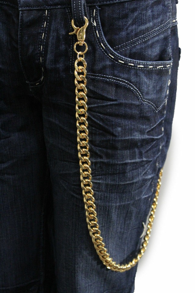 Men Women Gold Chunky Metal Long Thick Links Wallet Chains KeyChain ...